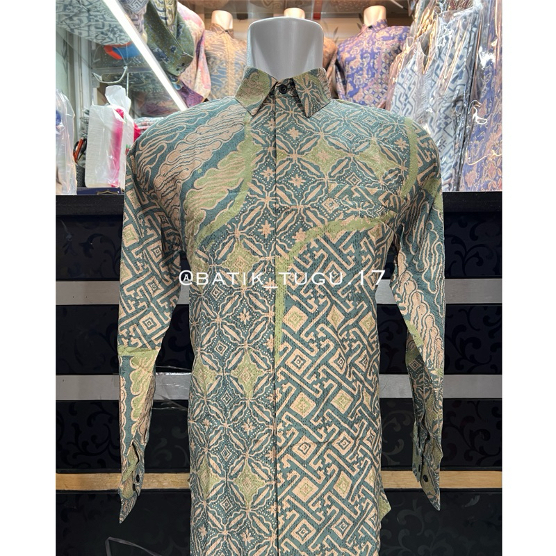 Jual kemeja batik dobi ATBM cap tenun traditional ..atasan batik lengan ...