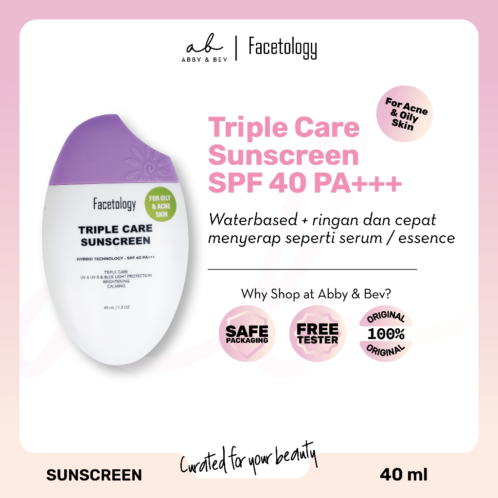 Jual AB - Facetology Triple Care Sunscreen For Acne & Oily Skin SPF 40 PA+++ [40ML] / Tabir ...