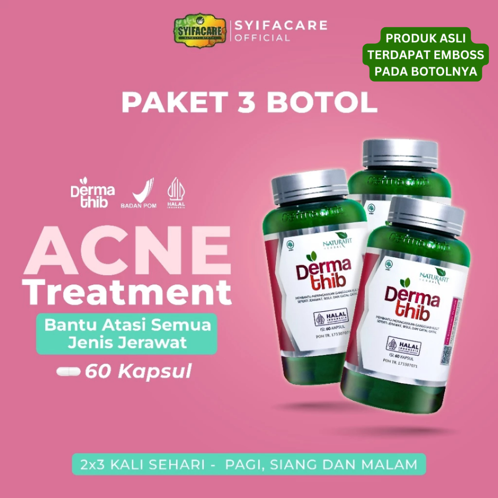 Jual PAKET 3 BOTOL - Dermathib Acne Treatment Suplemen Anti Jerawat dan ...