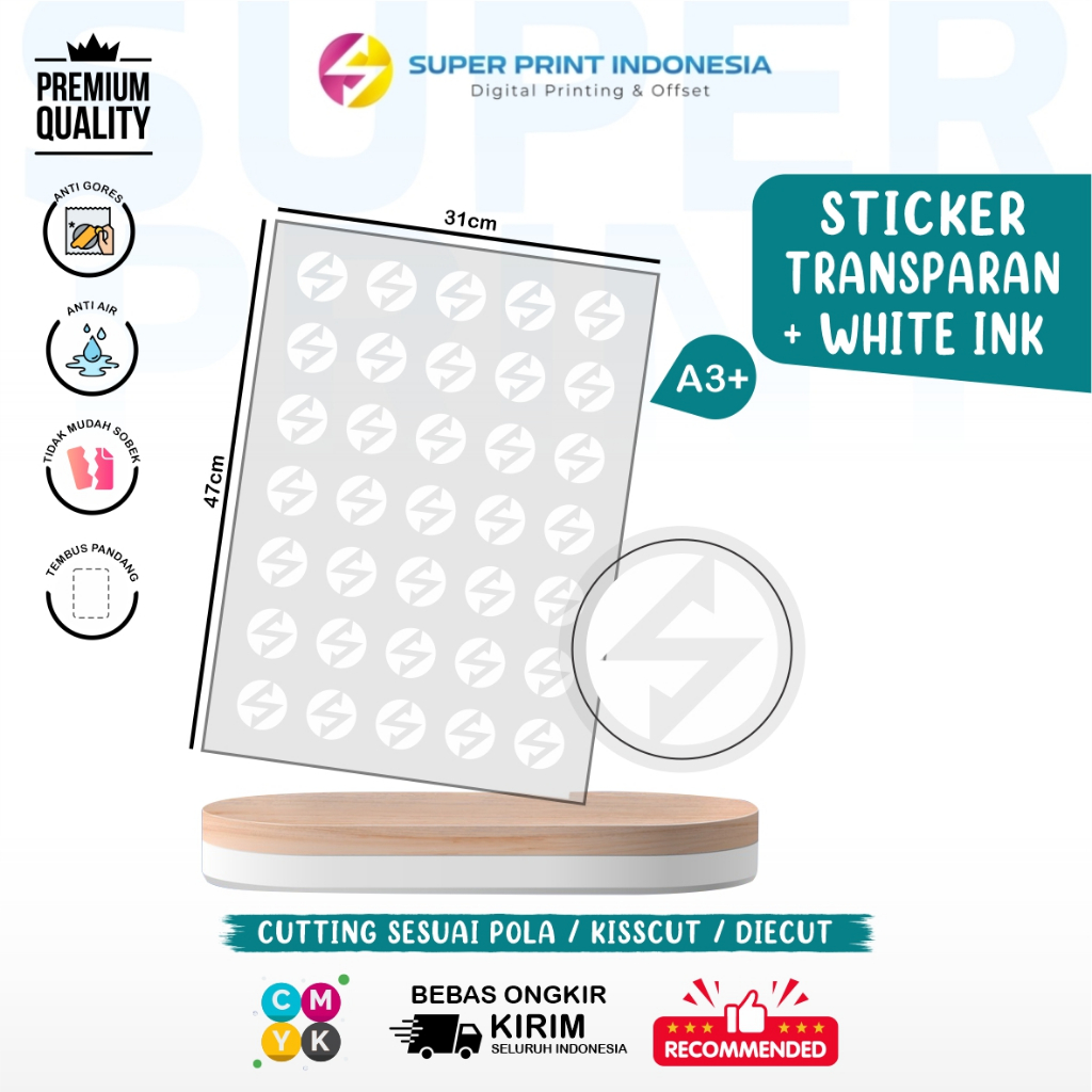 Jual Cetak Stiker Vinyl Transparant + White INK A3+ Label Cutting ...