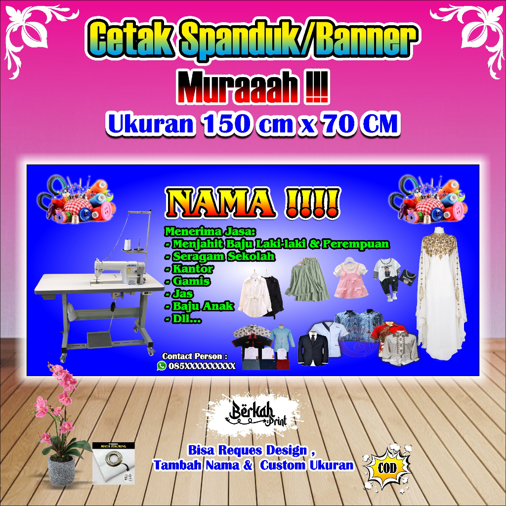 Jual Spanduk Banne Jahit Ukuran 150 cm x 70 cm | Shopee Indonesia