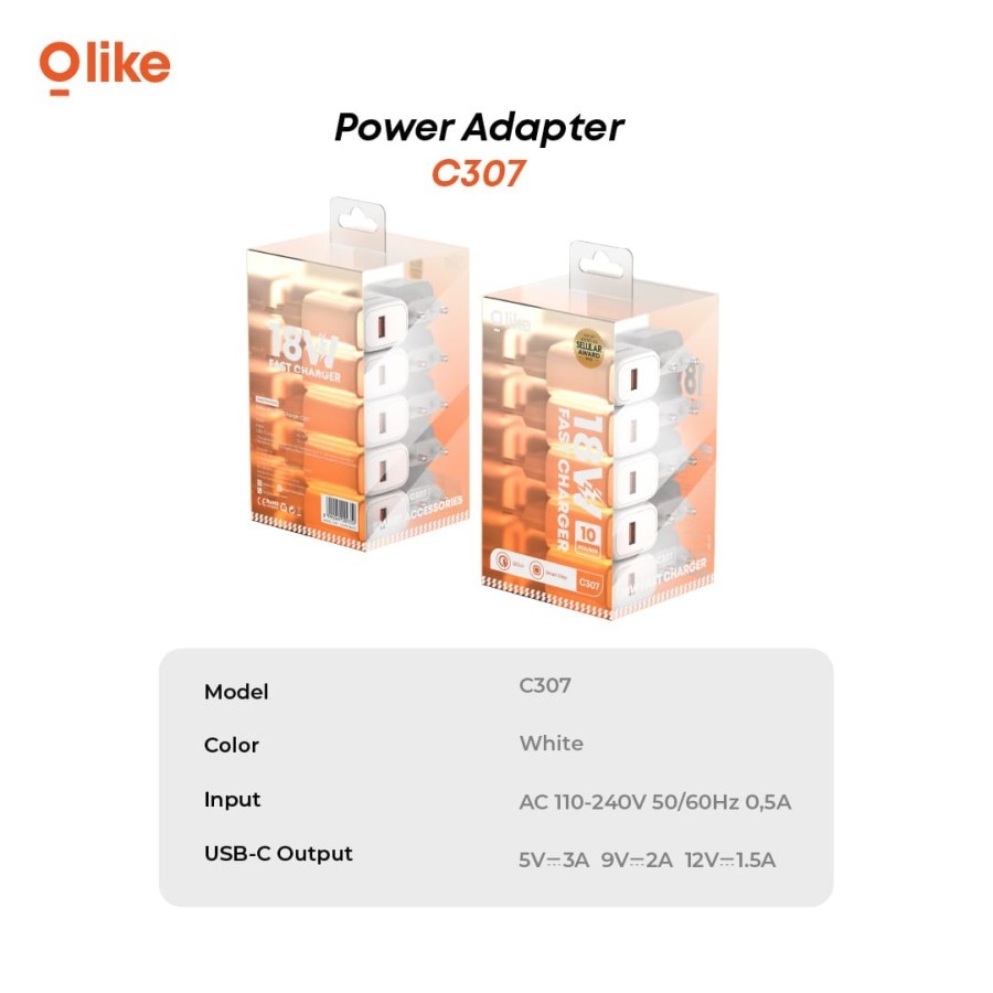 Jual Olike C307 Charger Adaptor USB 18W 3A Fast Charging Quick Charge ...