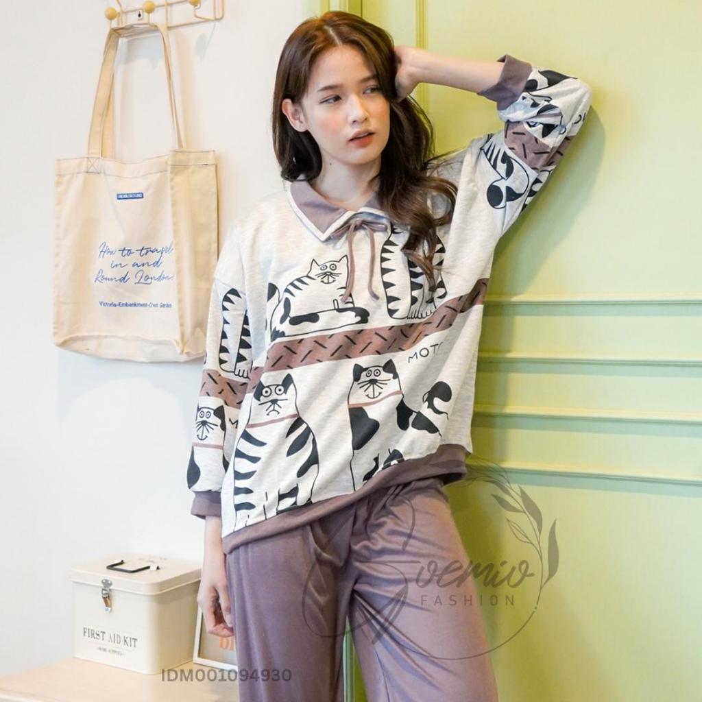 Jual Ilook LD 120 One Set Fay Setelan Katun mini Atasan Motif Lengan panjang Combi Dan Rajut ...