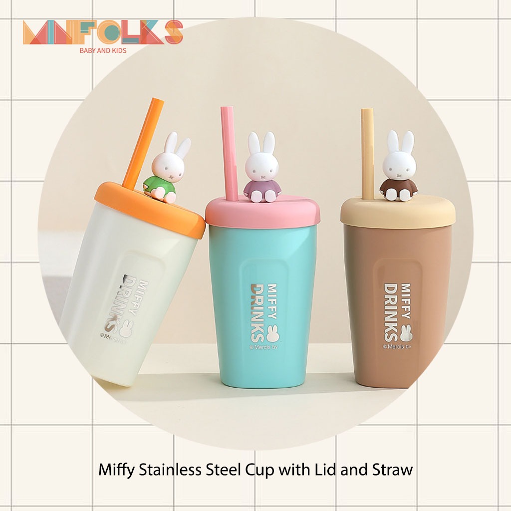 Jual Minifolks KI429 - Miffy Stainless Steel Glass Drink with Lid and Straw / Gelas Minum Miffy ...