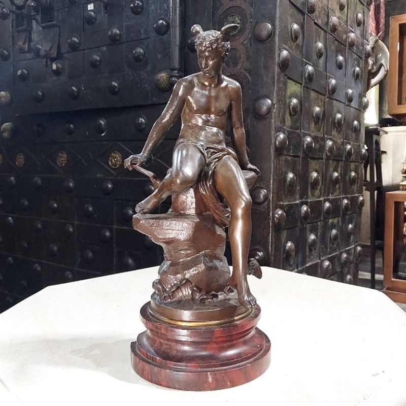 Jual Patung Perunggu Dewa Mercury/Mercurius dengan Base Marmer Merah ...