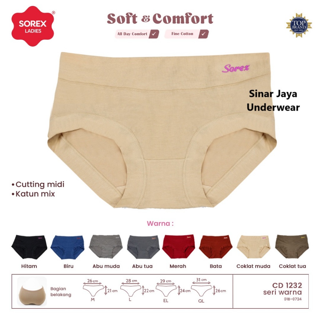 Jual Sorex - Celana Dalam Wanita Soft & Comfort 1232 (Bahan Katun, Karet Elastis, Cuttingan Mini ...