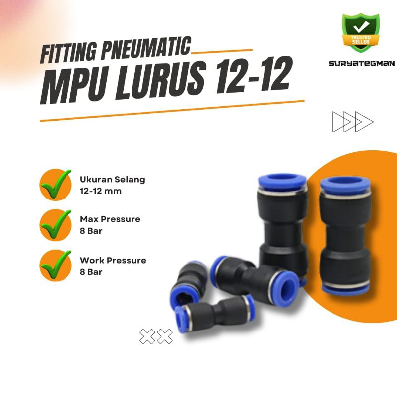 Jual MPU 12 Fitting Pneumatic Lurus Selang ukuran 12mm x 12mm | Shopee ...