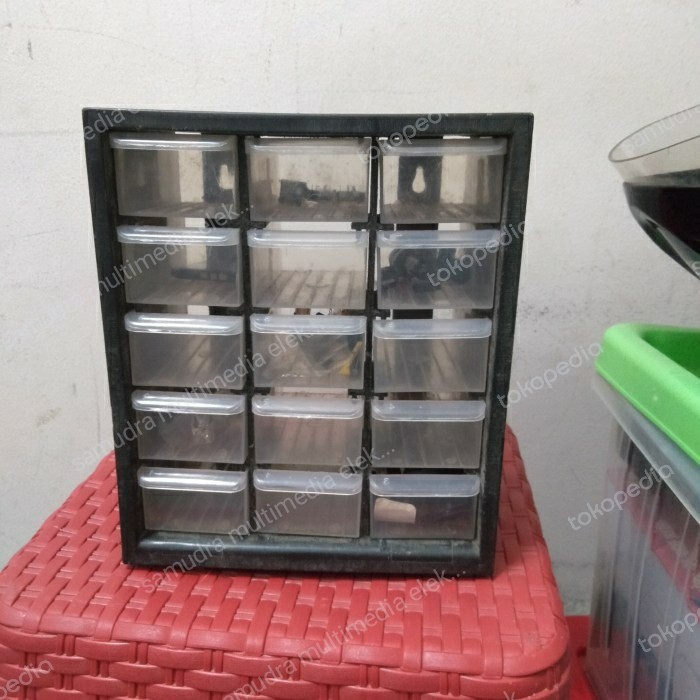 Jual rak sparepart 5 susun atau rak kotak komponen elektronik 15slot ...