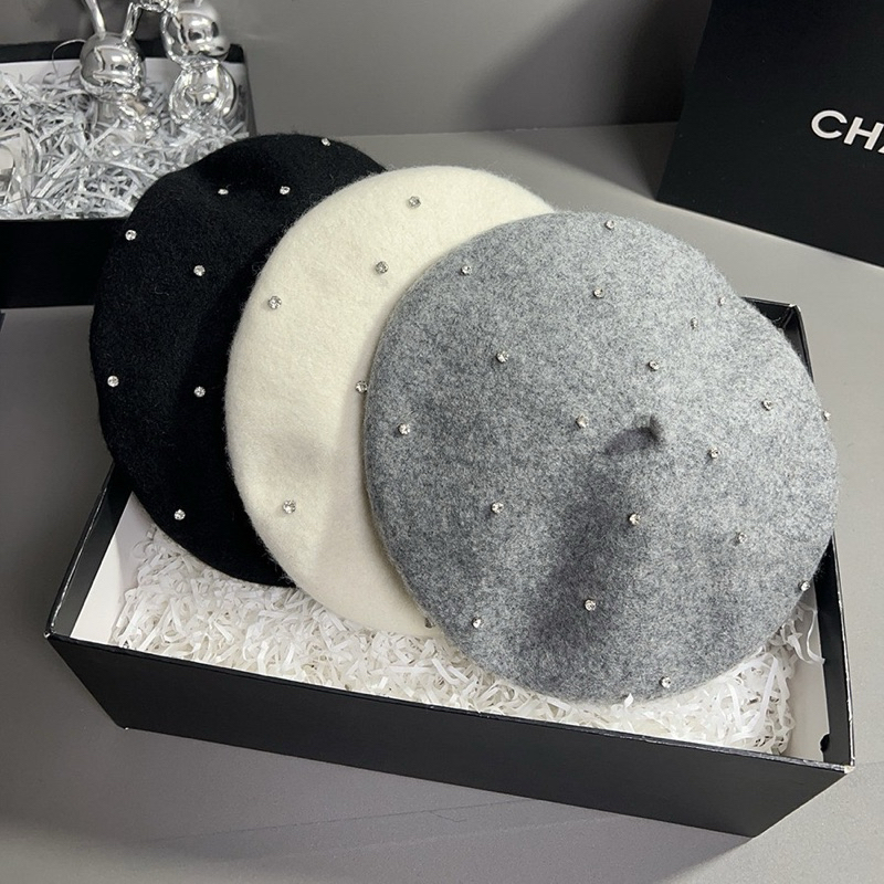 Jual 092 Crystal Fur Baret Leather Hat Topi Wanita Spring Winter Autumn ...