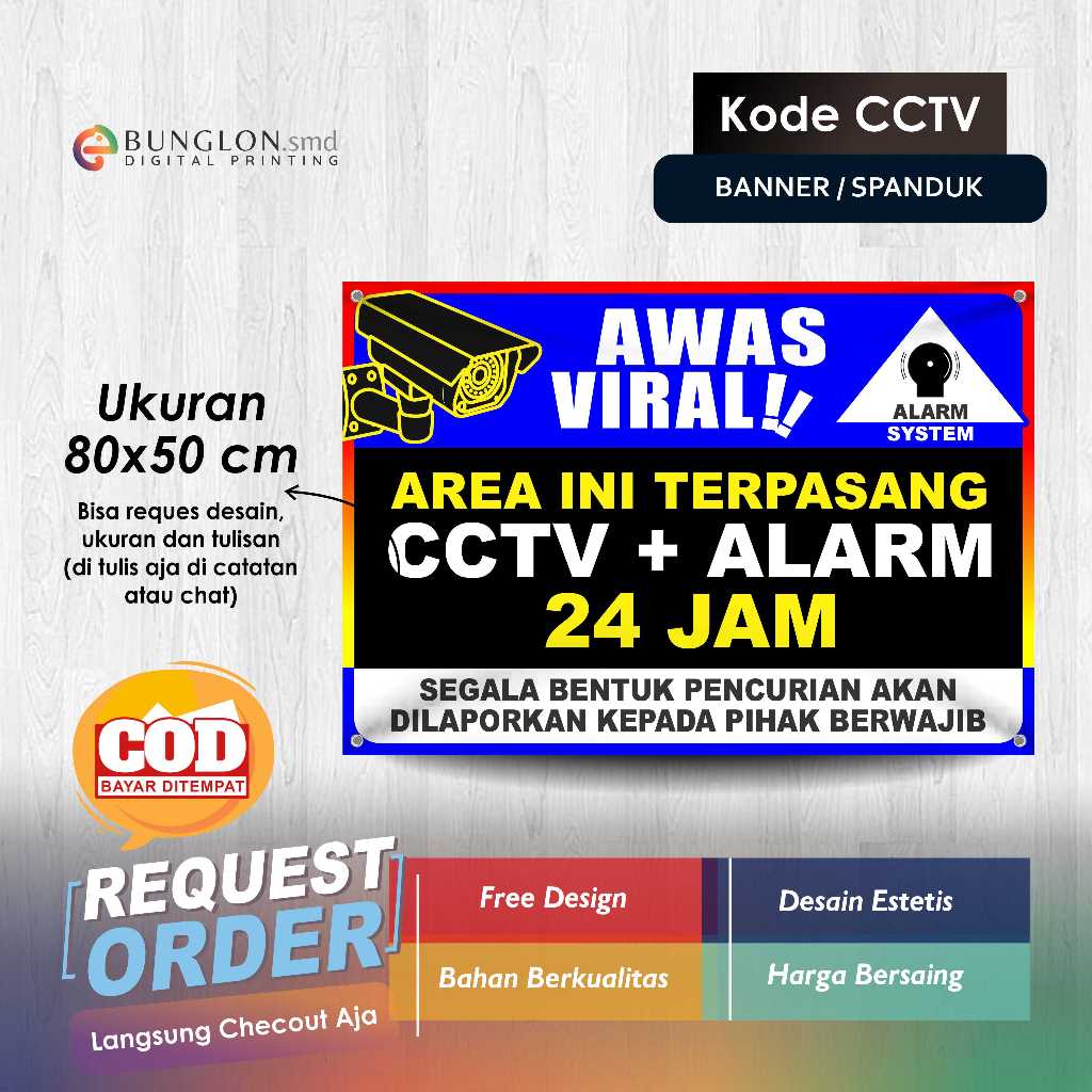 Jual SPANDUK BANNER AREA INI DI TERPASANG CCTV DAN ALARM 24 JAM KODE ...