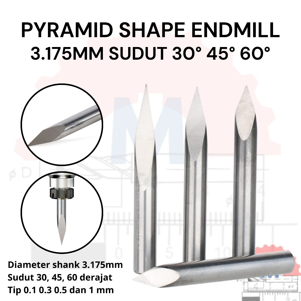 Jual Mata Grafir V CNC router bit 3 sisi bentuk piramid carbide 3.175mm ...