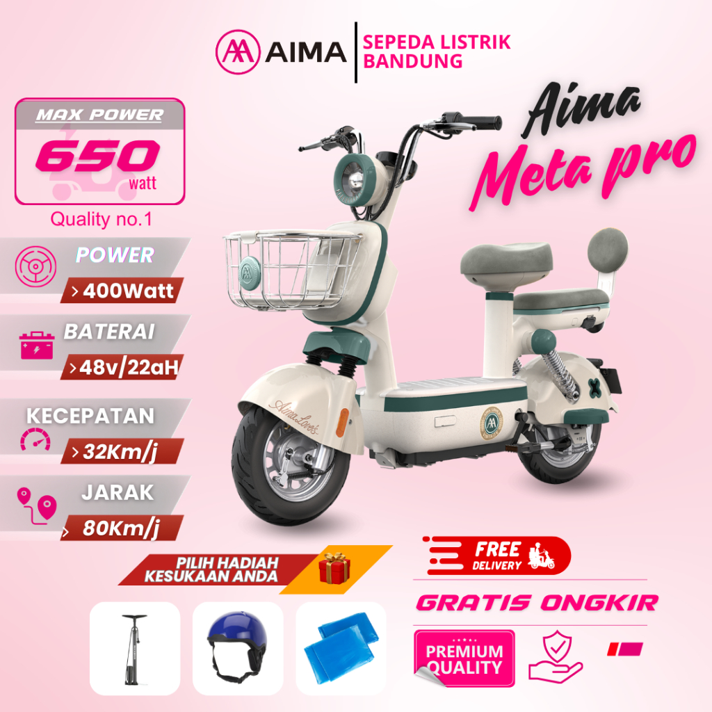 Jual Sepeda Listrik AIMA Meta Pro 48V/22Ah 650 watt Peak Power Garansi Resmi | Shopee Indonesia