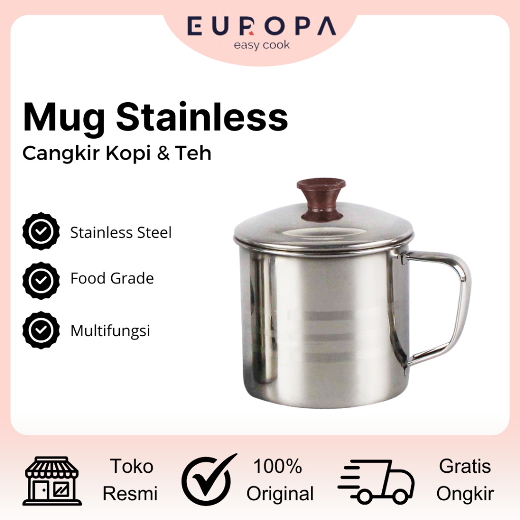 Jual Cangkir Stainless Gelas Stainless Mug Stainless + Tutup Gelas ...