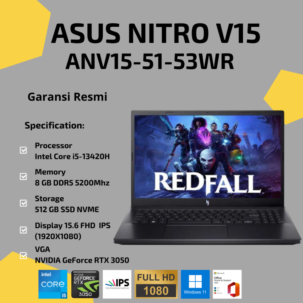Jual Laptop Asus Nitro Resmi V15 ANV15-51-53WR / Ram 8GB DDR5 / SSD ...