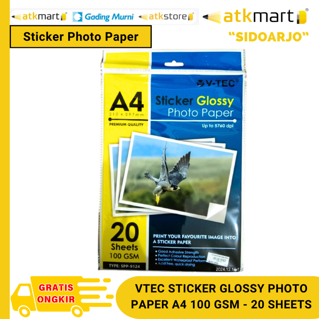 Jual Vtec Sticker glossy Photo Paper A4 100 GSM TYPE : SPP-9124 - 20 ...