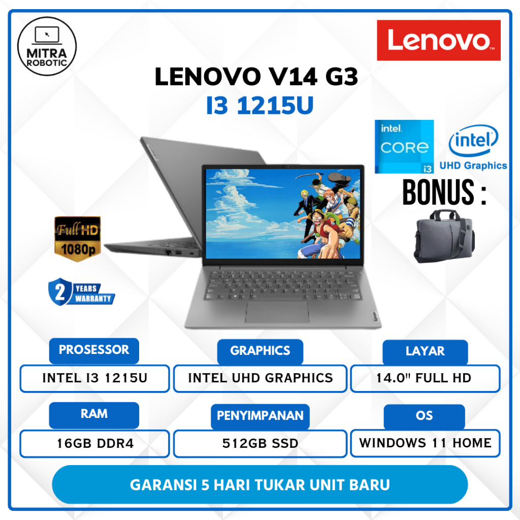 Jual Lenovo V14 G3 IAP Intel i3-1215U 4G/8G/16G SSD 512GB 14" FHD Intel ...