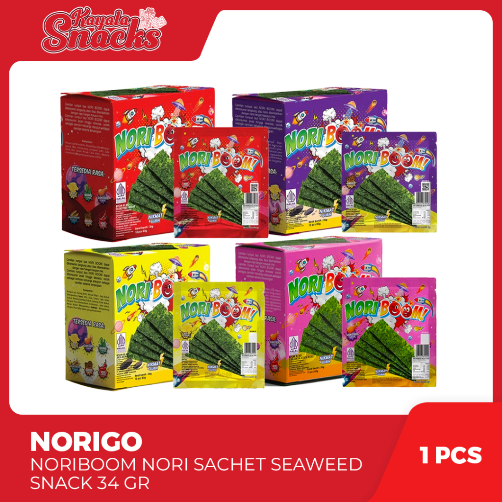 Jual NORI BOOM Nori Sachet Seaweed Snack 34gr - 1 Box x 12 Pcs | Shopee ...