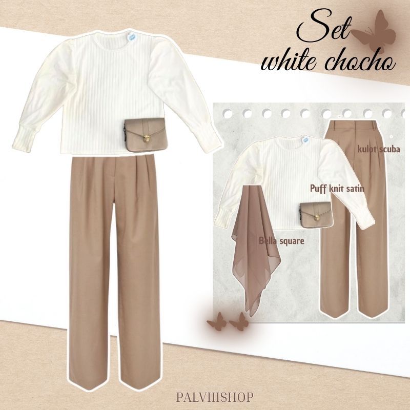 Jual PAKET MURAH 3IN 1 - Style Korea Look Blouse + Kulot Scuba + Bella square Ootd Remaja Kuliah ...