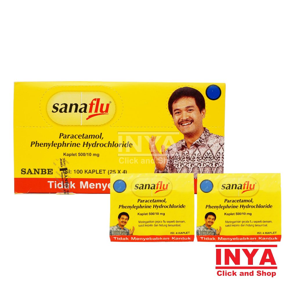 Jual SanaFlu Paracetamol Meredakan Gejala Flu isi 25x4 Tablet BOX ...