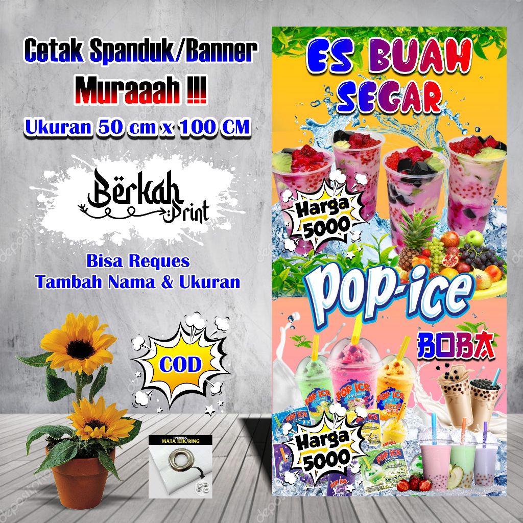 Jual Spanduk Banner Es Buah & Pop Ice Boba Ukuran 50 cm x 100 cm ...