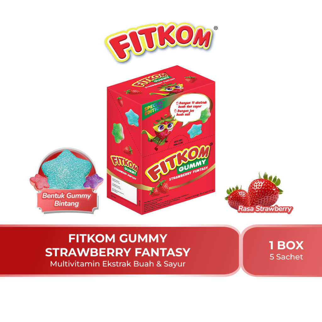 Jual Fitkom Gummy Special Edition Multivitamin Anak Rasa Strawberry 1 ...
