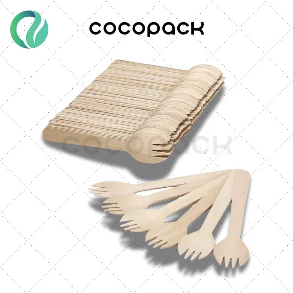 Jual Garpu Sendok Kayu 2in1 16cm Disposable Birch Wood Spork Sekali ...