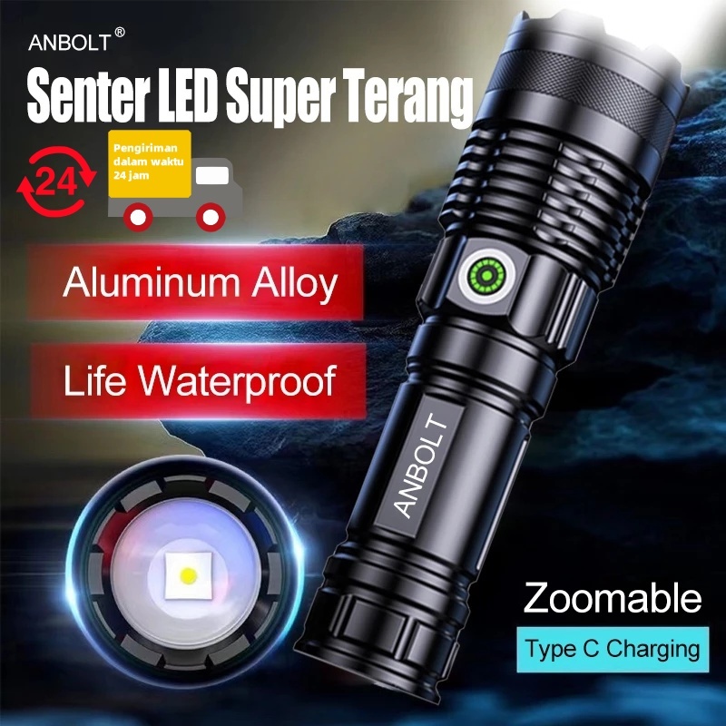 Jual 【Anbolt-Toko bendera】 A55 Senter LED Super Terang 90000 lumens USB C Rechargeable Senter ...