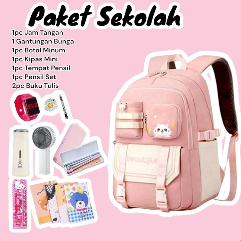 Jual Banyak Bonusnya Tas Sekolah Anak Perempuan Beautyful Tas Paket Sekolah Ransel Anak SD SMP ...