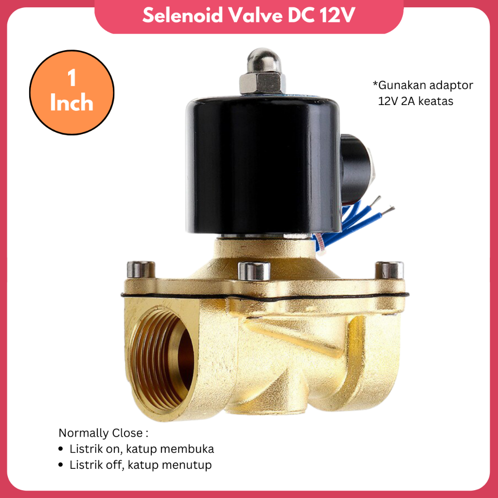 Jual Selenoid Valve DC 12V Waterflow Solenoid 1 Inch water valve kuningan katup air kran listrik ...