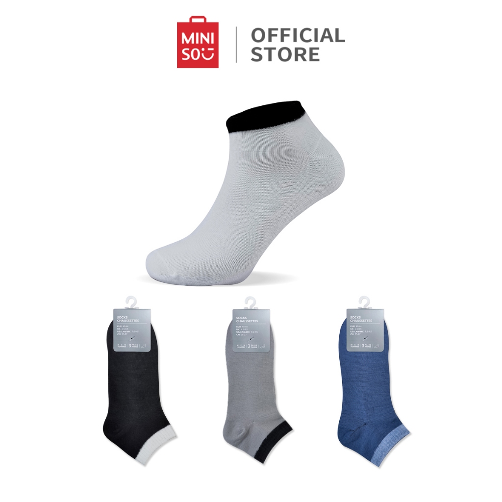 Jual Miniso Men's Ankle Socks 3 Pairs Kaos Kaki Pria Semata Kaki ...