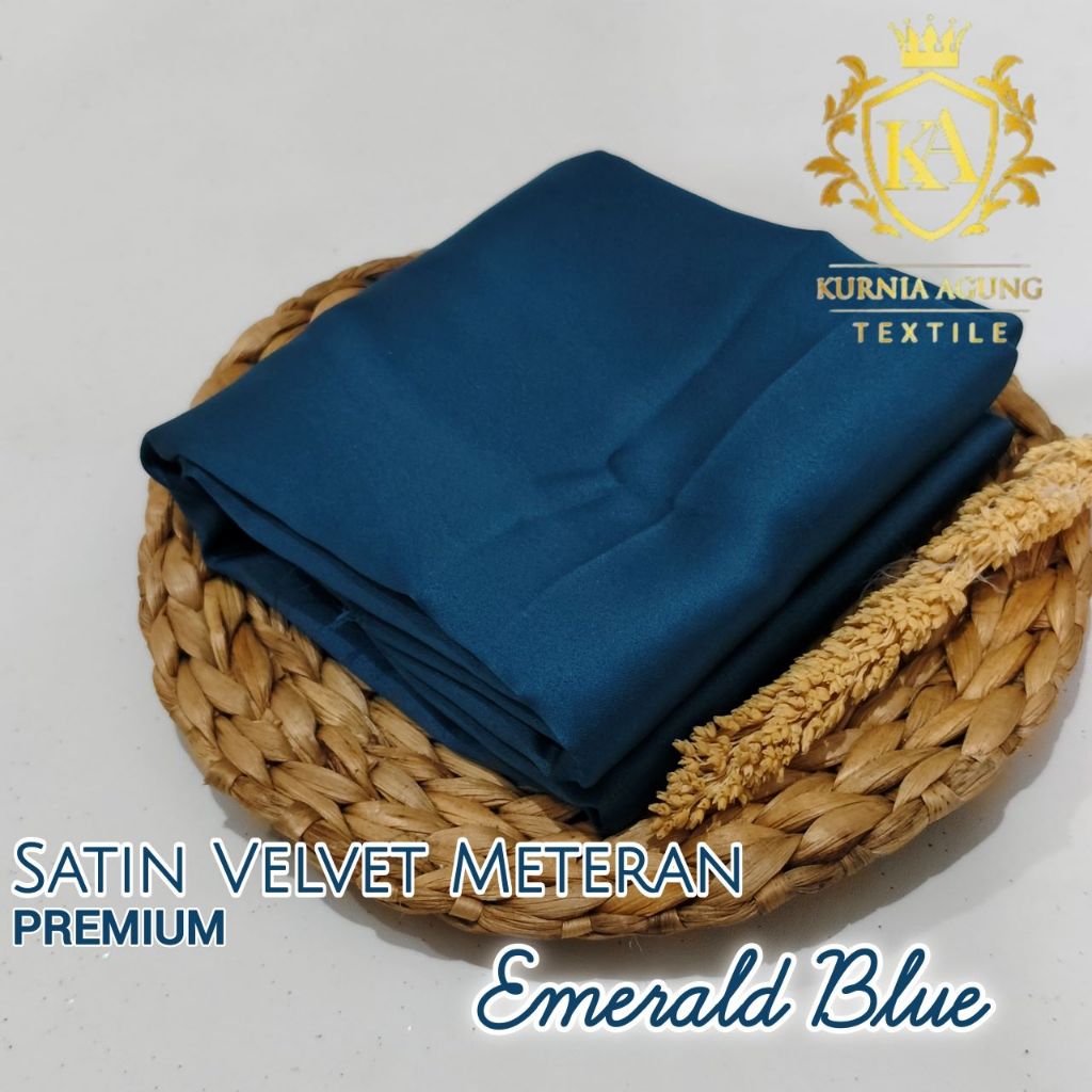 Jual Bahan Kain Satin Velvet Silk Premium warna EMERALD BLUE Meteran ...
