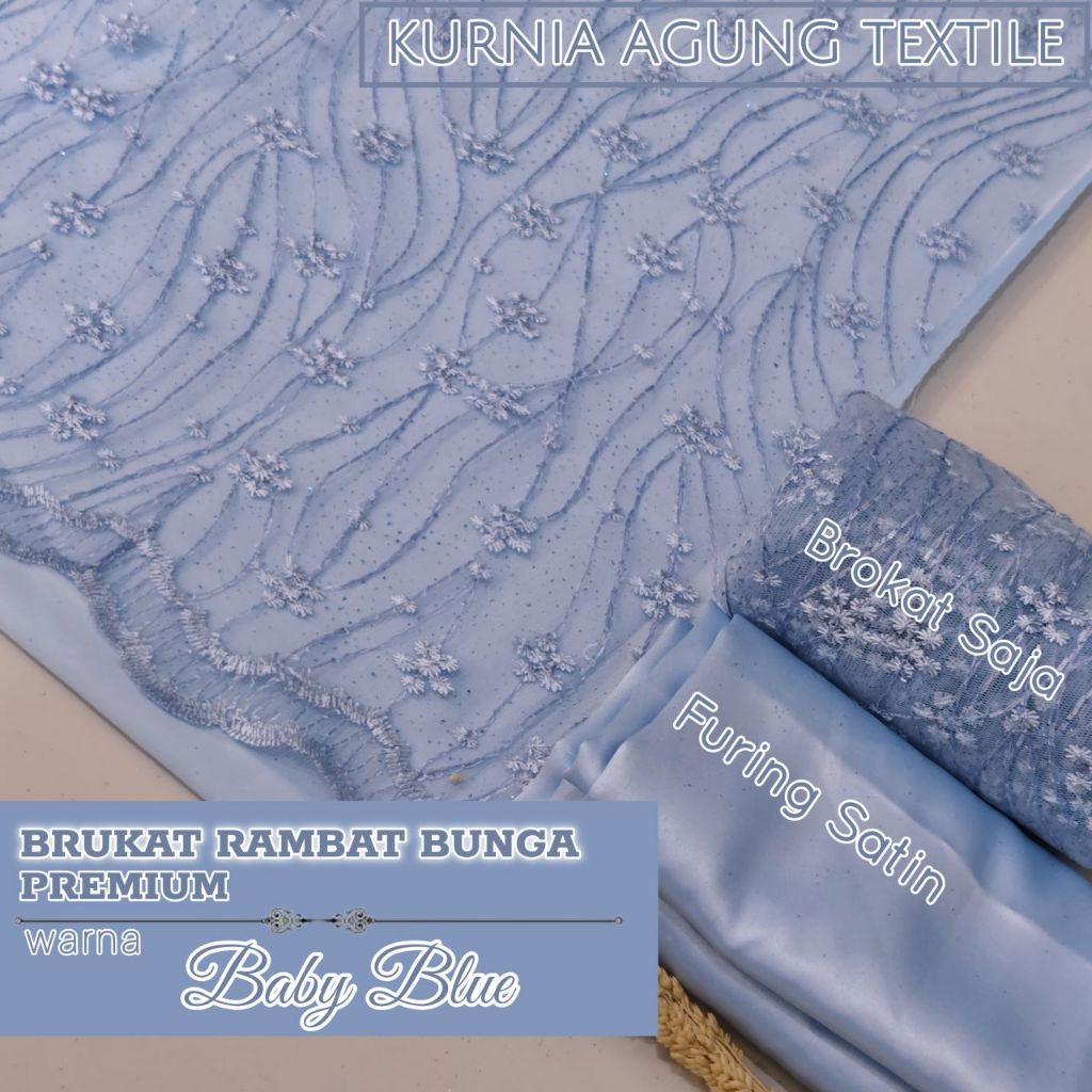 Jual Set Kain Brokat Kebaya Seragam Keluarga Premium warna BABY BLUE Meteran | Shopee Indonesia