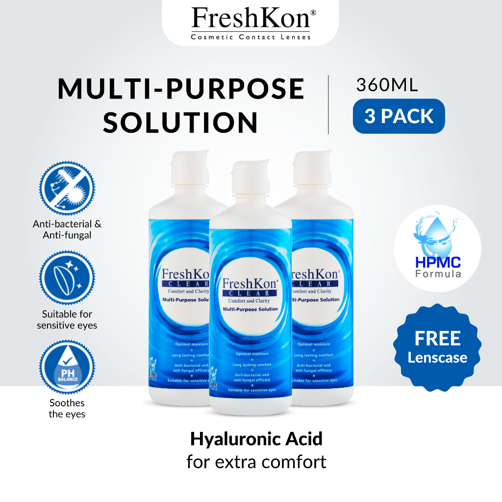 Jual FreshKon® Clear Multi Purpose Solution 360ml (Free Lenscase) - 3 Botol (Cairan Softlens ...