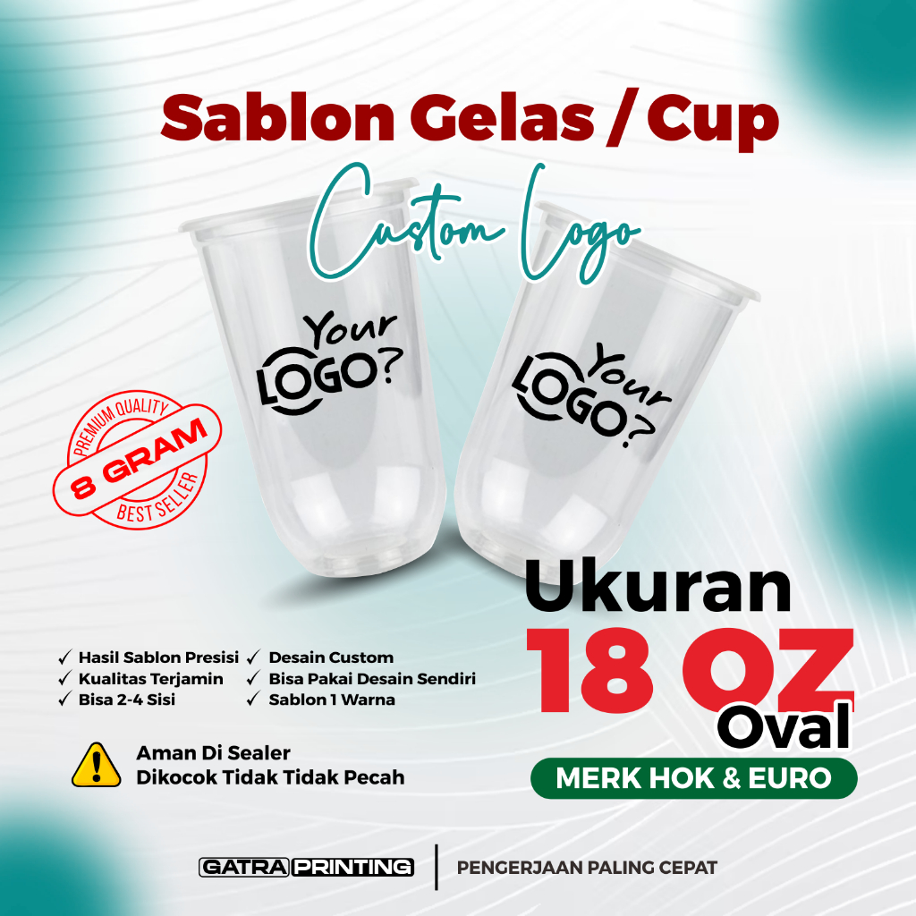 Jual Sablon Custom CUP Plastik Ukuran 18 Oz OVAL Merk EURO dan HOK 3 ...
