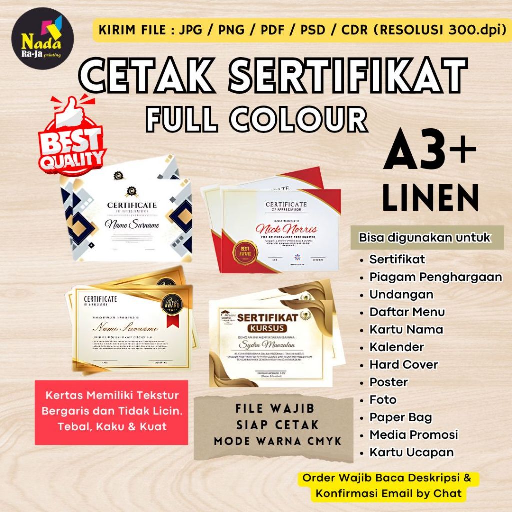 Jual Cetak Kartu Undangan, Sertifikat, Piagam, Daftar Menu | Bahan ...