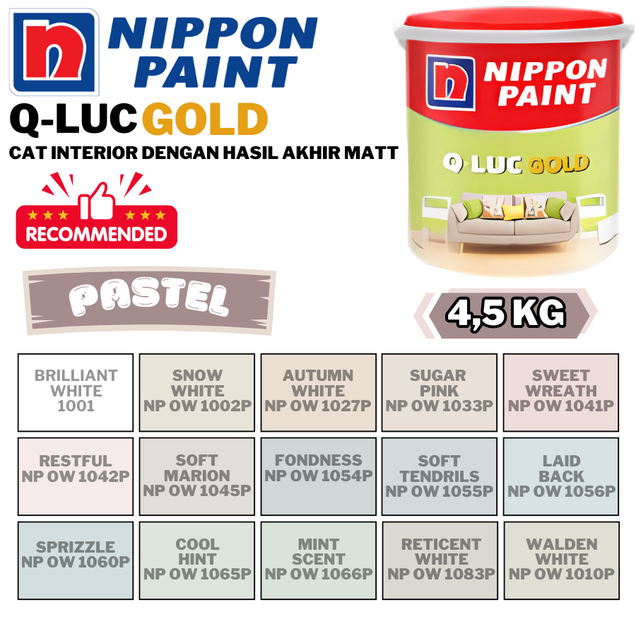 Jual NIPPON Q-LUC GOLD 4,5KG WARNA PUTIH PASTEL CAT TEMBOK WARNA PASTEL ...