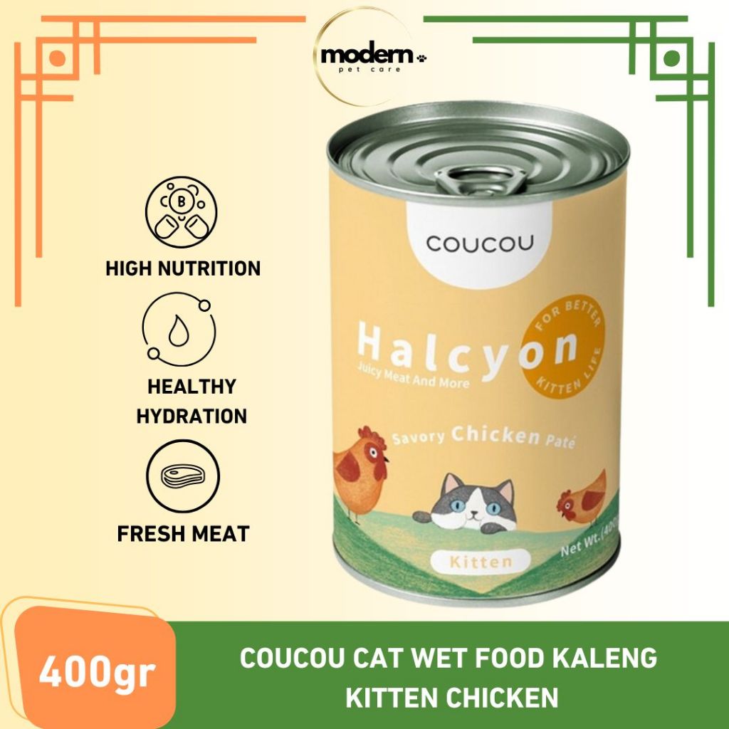Jual COUCOU Halcyon Cat Wet Food Kaleng Kitten Chicken 400gr | Shopee ...