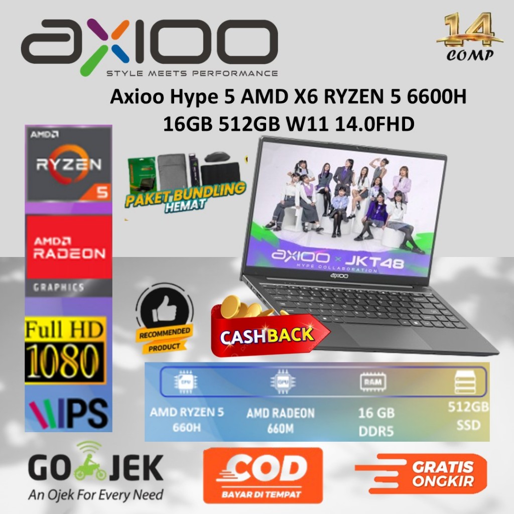 Jual Axioo Hype 5 AMD X6 Ryzen 5 6600H 16GB DDR5 512GB W11 14.0FHD ...