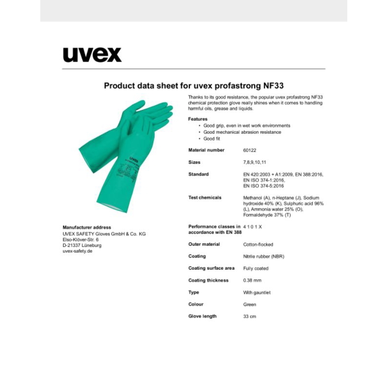 Jual Sarung tangan Uvex 60122 / Hand Gloves Chemical Uvex 60122 ...
