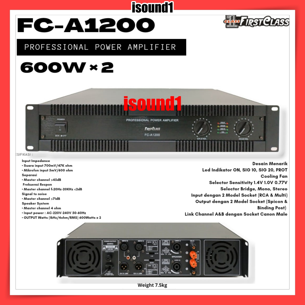 Jual POWER AMPLIFIER FIRSTCLASS FC A1200 AMPLI FIRST CLASS FCA1200 ...