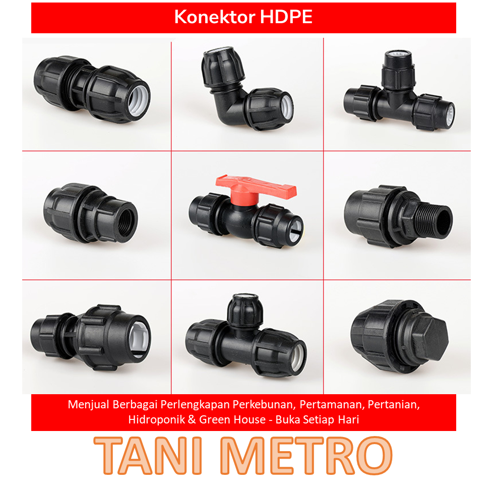 Jual Connector Fitting Selang Pipa HDPE Lurus Elbow Tee Reducer End ...