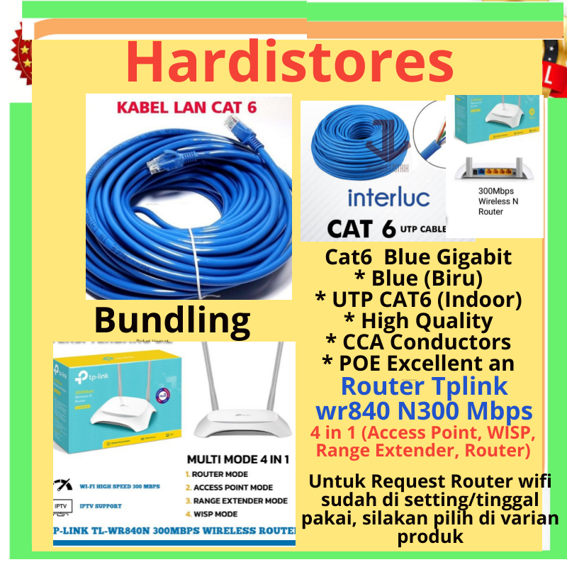 Jual Kabel LAN UTP Cat6e Gigabit 40m 50m 60m 70m 80m plus Router WIFI ...