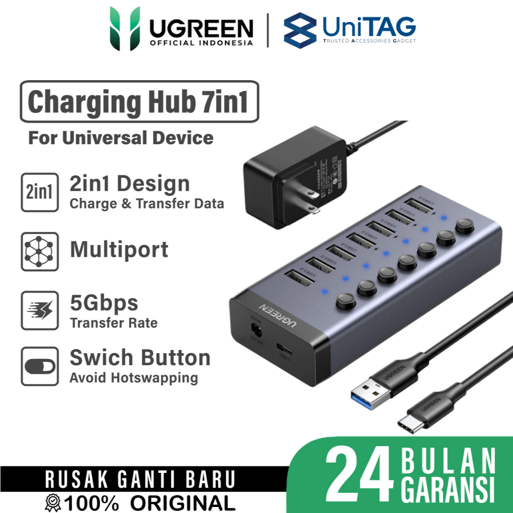 Jual UGREEN HUB USB 3.0 Splitter 7 in 1 LED Charging Terminal Transfer ...