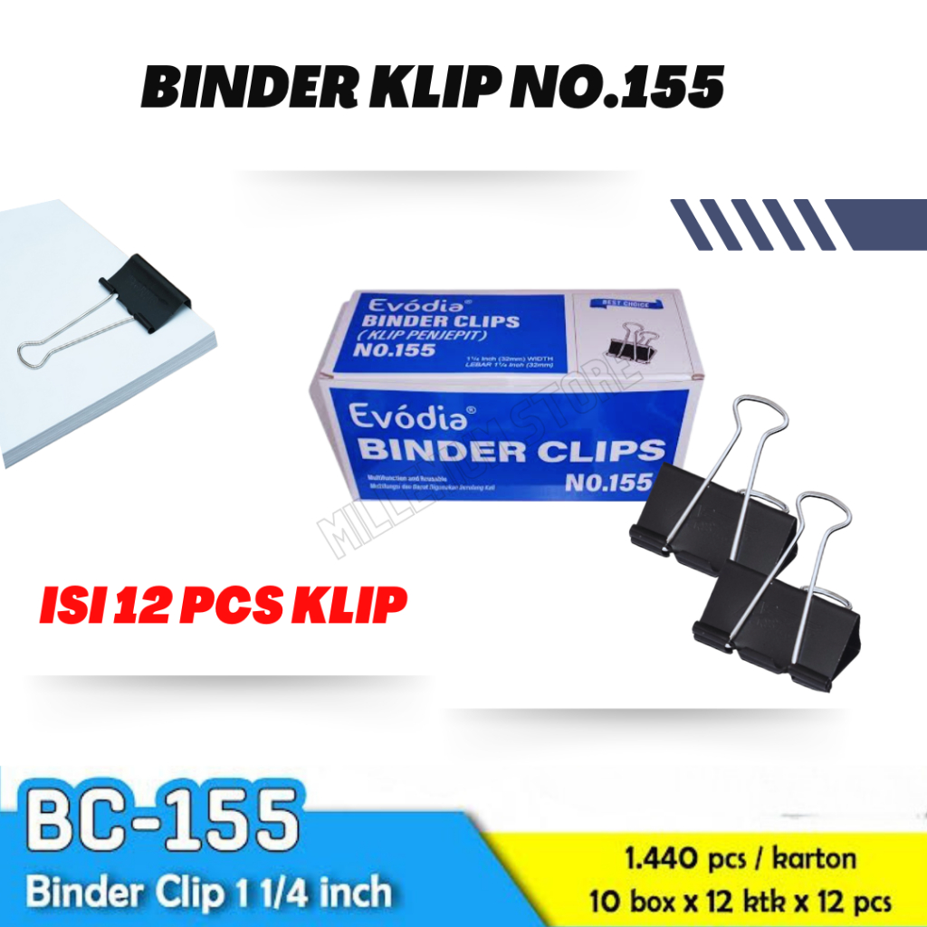 Jual Binder Clip 155 Kliip Kertas - Pack / Penjepit Kertas/Binder Klip/Binder Clip No.155 / Cod ...