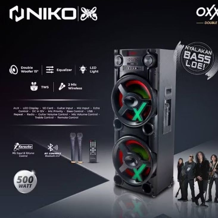 Jual Speaker Bluetooth Portable NIKO • 2 x 15" Woofer - 500 RMS POWER ...