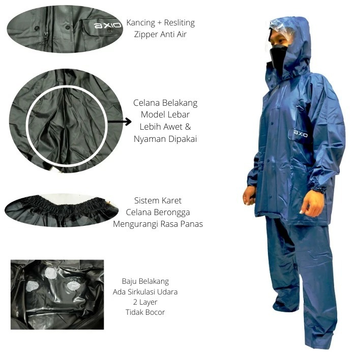 Jual Jas Hujan AXIO Karet Rubber Pria Wanita Dewasa Tebal Anti Rembes Anti Bocor Raincoat Mantel ...