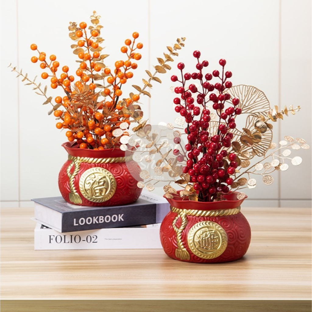 Jual Pot Bunga Meihua Imlek Vas Pouch Bulat Bunga Hoki Koin ...