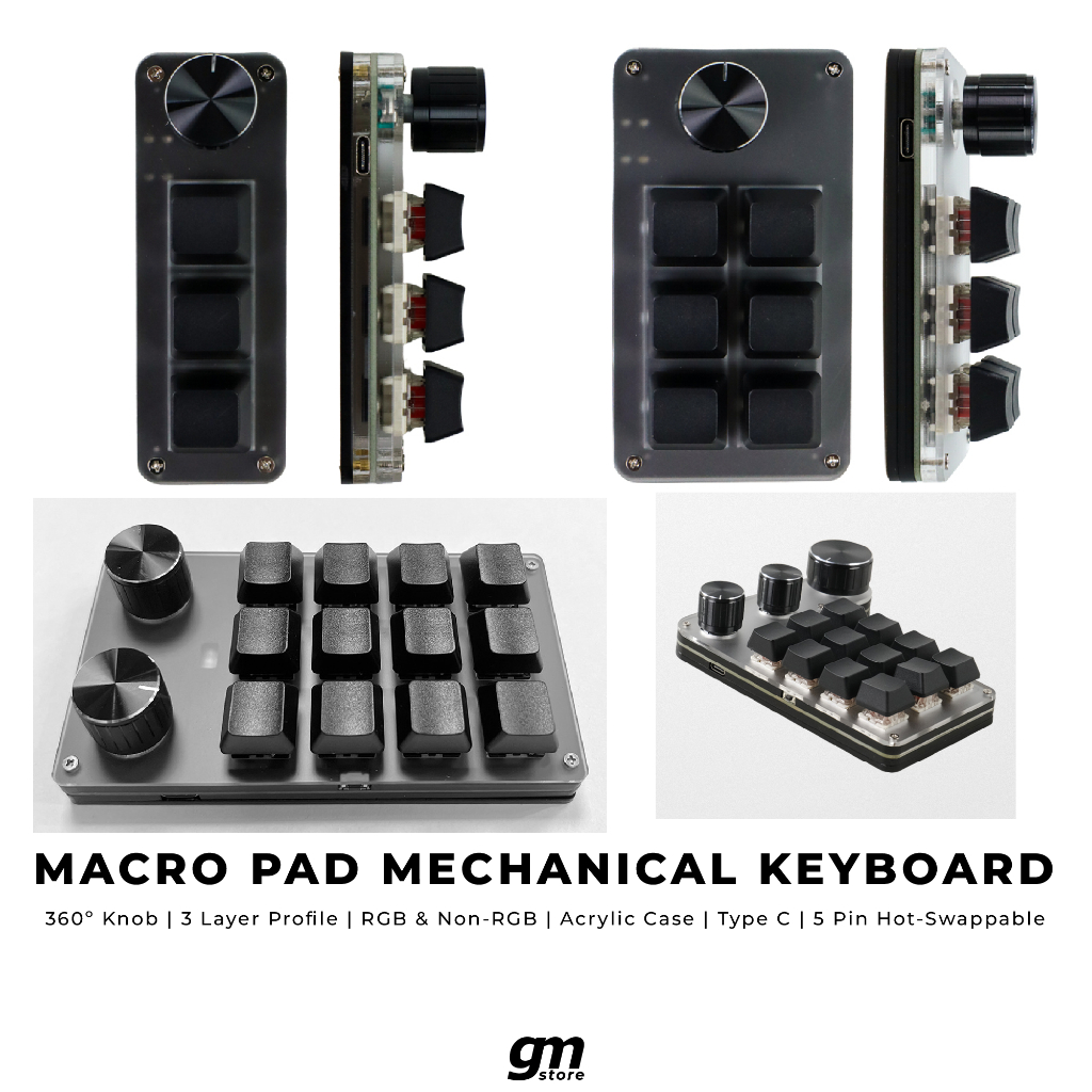 Jual Macro Pad 3 Key 1 Knob 6 Key 12 Key 3 Knob Mechanical Keyboard For ...