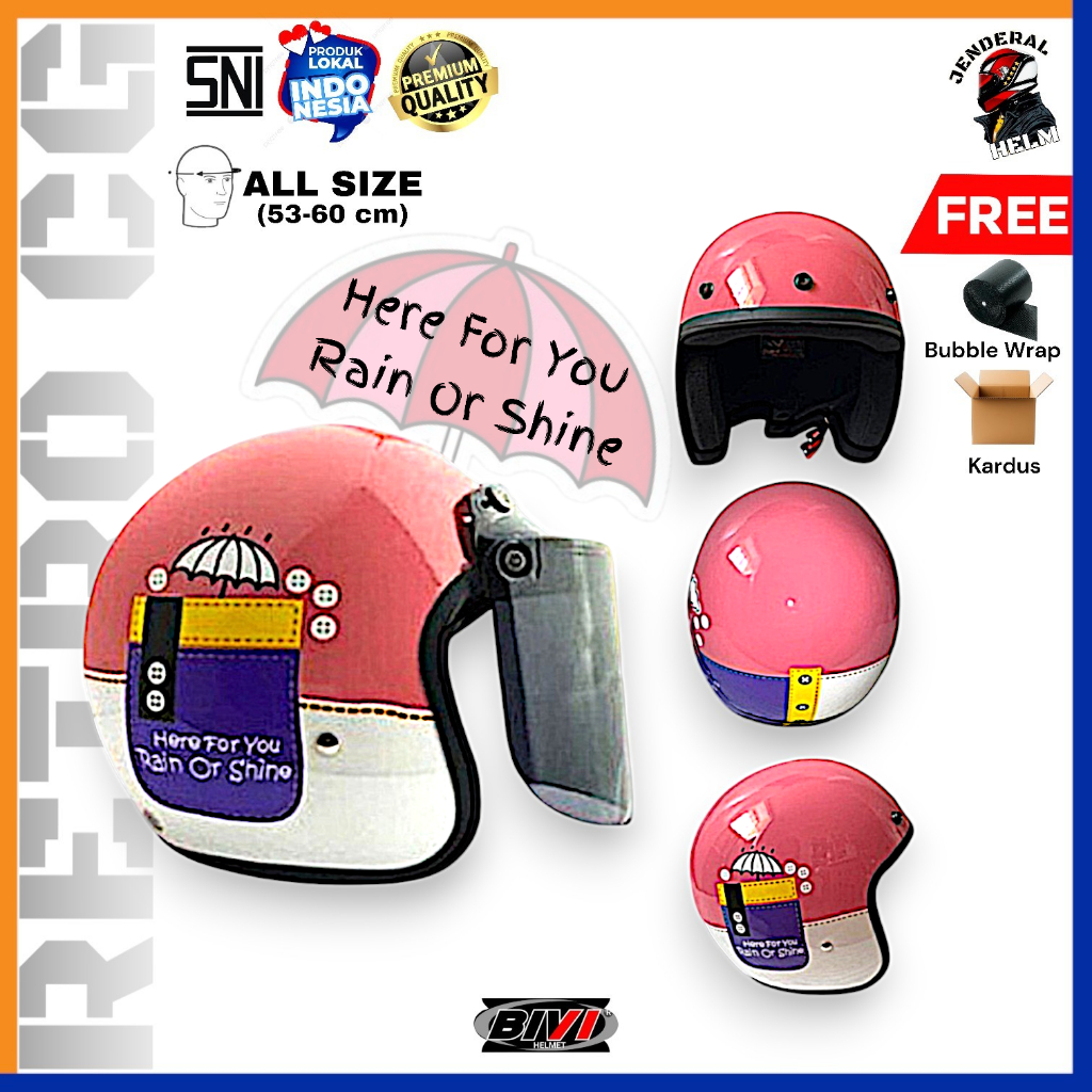Jual Helm Bogo Retro Motif Payung Lucu + Kaca BIVI Half Face SNI Jenderal Helm | Shopee Indonesia