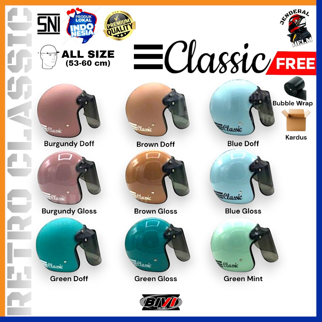 Jual Helm Bogo Retro Classic Warna Solid + Kaca Variasi Pad Bogo BIVI ...